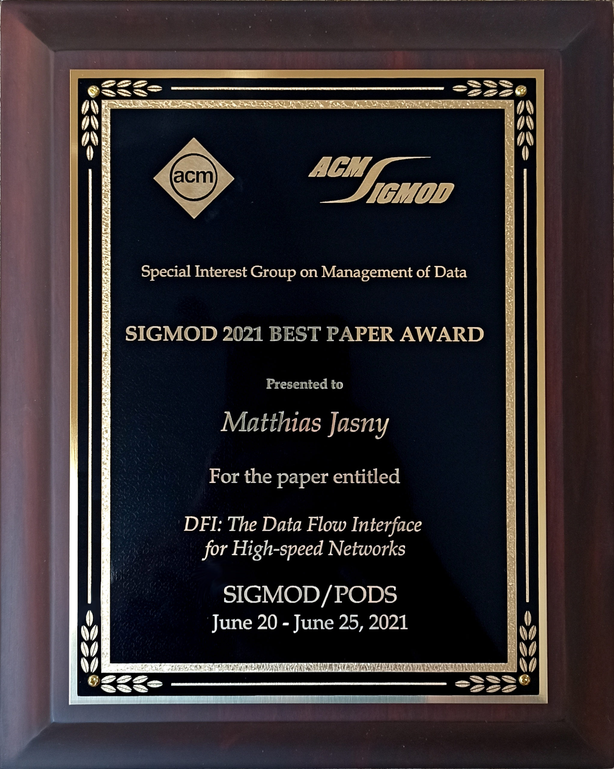 SPP2037 Researchers receive SIGMOD 2021 Best Paper Award – SPP 2037